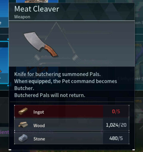 How To Craft Meat Cleaver In Palworld